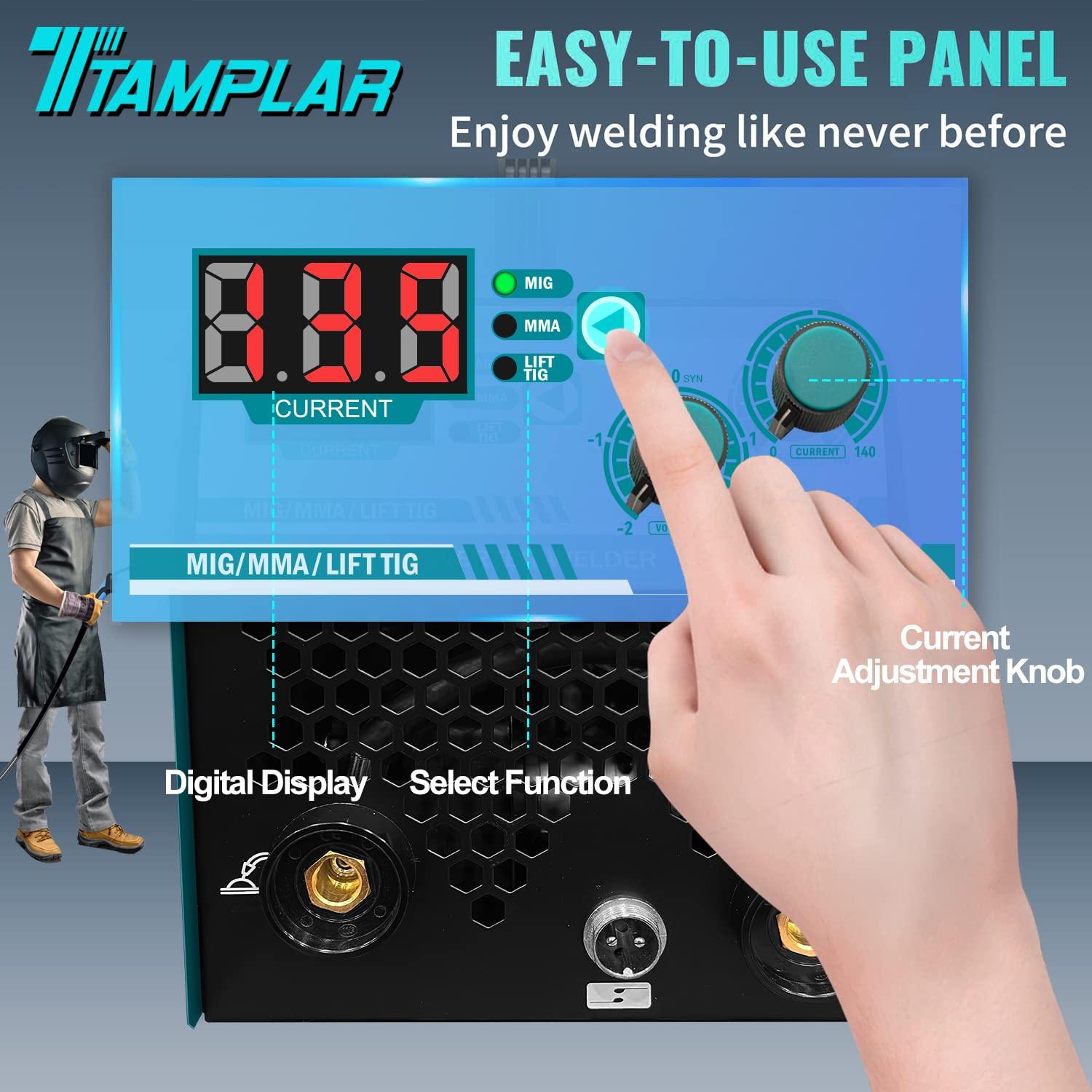 TTAMPLAR 140A MIG Welder Gasless 110V MIG/Stick/Lift TIG Welder 3 in 1 Flux Core Wire Welding Machine No Gas IGBT Inverter (TPM-140)