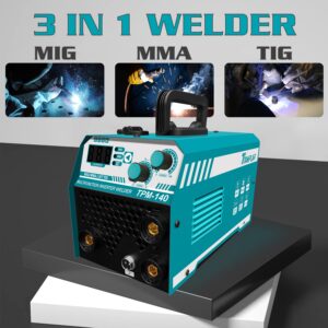 TTAMPLAR 140A MIG Welder Gasless 110V MIG/Stick/Lift TIG Welder 3 in 1 Flux Core Wire Welding Machine No Gas IGBT Inverter (TPM-140)