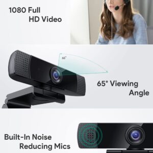 anyotherway 1080p Webcam with Noise Reduction Stereo Microphones, Full HD USB Computer Camera for PC/Laptop/Desktop Video Calling & Conferencing