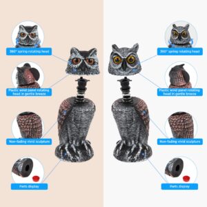 Hedoc 2 Pack Fake Owl Decoys to Scare Birds Away from Gardens and Patios, Rotating Head Owl Bird Deterrents, Nature Enemy Scarecrow Plastic Owl Statues, Pest Repellent, Pigeon Deterrent