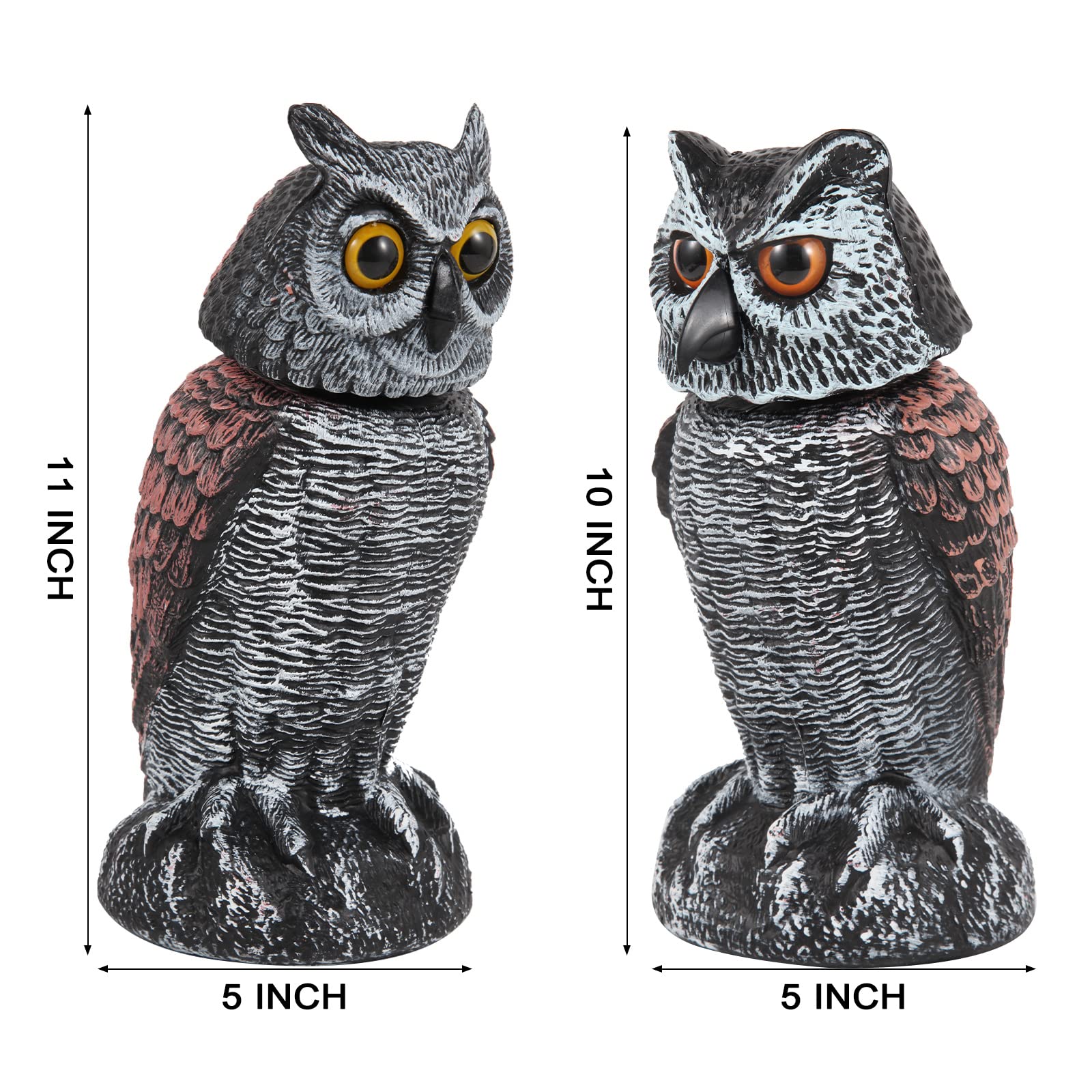 Hedoc 2 Pack Fake Owl Decoys to Scare Birds Away from Gardens and Patios, Rotating Head Owl Bird Deterrents, Nature Enemy Scarecrow Plastic Owl Statues, Pest Repellent, Pigeon Deterrent