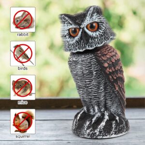 Hedoc 2 Pack Fake Owl Decoys to Scare Birds Away from Gardens and Patios, Rotating Head Owl Bird Deterrents, Nature Enemy Scarecrow Plastic Owl Statues, Pest Repellent, Pigeon Deterrent