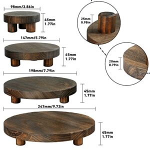 4 Pieces Wooden Plant Stand, Mini Displays Risers, Wood Round Stool Pedestal Riser Kitchen Bathroom Counter Decor Soap Holder Tiered Tray Decor Stand for Indoor Outdoor Home Patio Decoration (Brown)