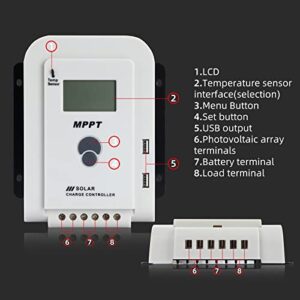 Koolertron 20A MPPT Solar Charge Controller ,12V/24V Solar Panel Regulator with 5V USB Output Multip Circuit Protection Work with AGM, Gel, SEL, Flooded and Lithium