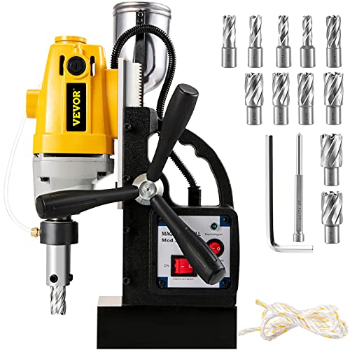 VEVOR MD40 1-1/2 in. Electric Magnetic Drill Press Drilling Machine with 11PC HSS Cutter Set Precise Annular Cutter Kit Compact Switchable Evolution 1100W Magnet Force