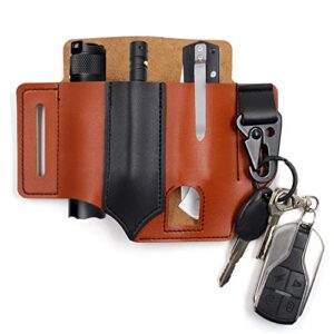 gorgecraft leather edc pocket organizer for men leatherman pen holder sheath key fob flashlight sheath holster edc leather pouch multitool sheath for belt（black）