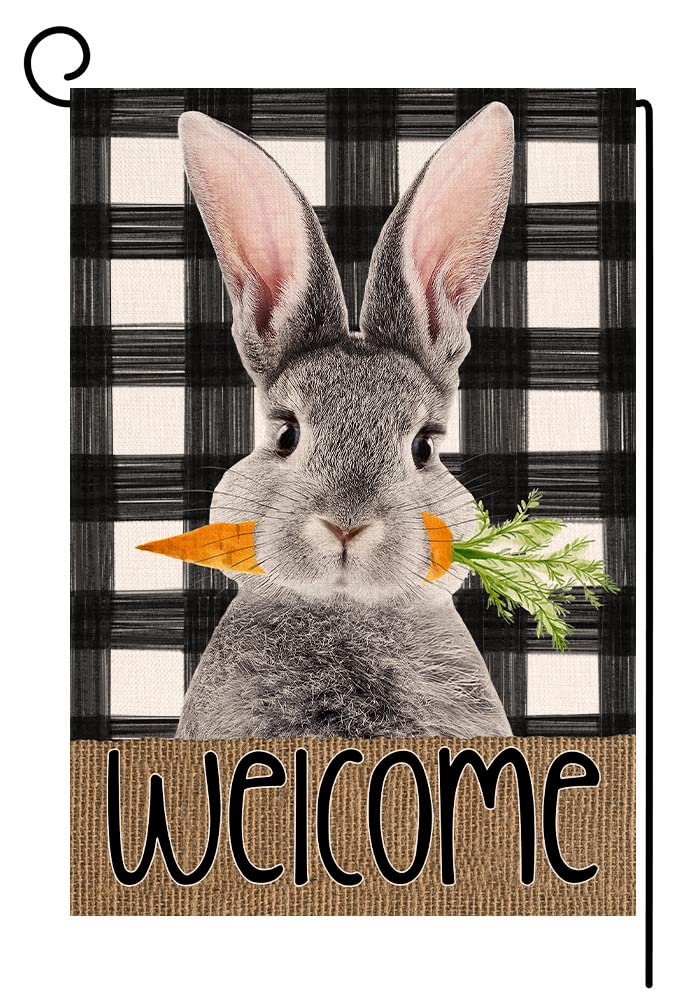 Buffalo Easter Garden Flag 12x18 Vertical Double Sided Welcome Spring Bunny Carrot Farmhouse Holiday Outside Decorations Burlap Yard Flag BW244