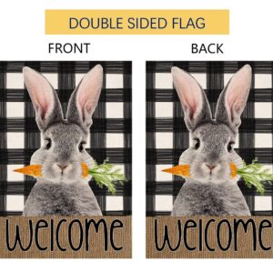 Buffalo Easter Garden Flag 12x18 Vertical Double Sided Welcome Spring Bunny Carrot Farmhouse Holiday Outside Decorations Burlap Yard Flag BW244