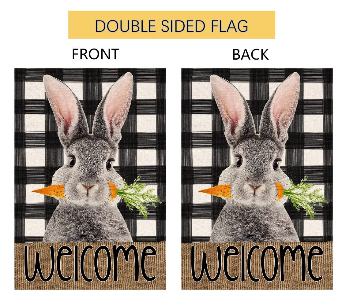 Buffalo Easter Garden Flag 12x18 Vertical Double Sided Welcome Spring Bunny Carrot Farmhouse Holiday Outside Decorations Burlap Yard Flag BW244