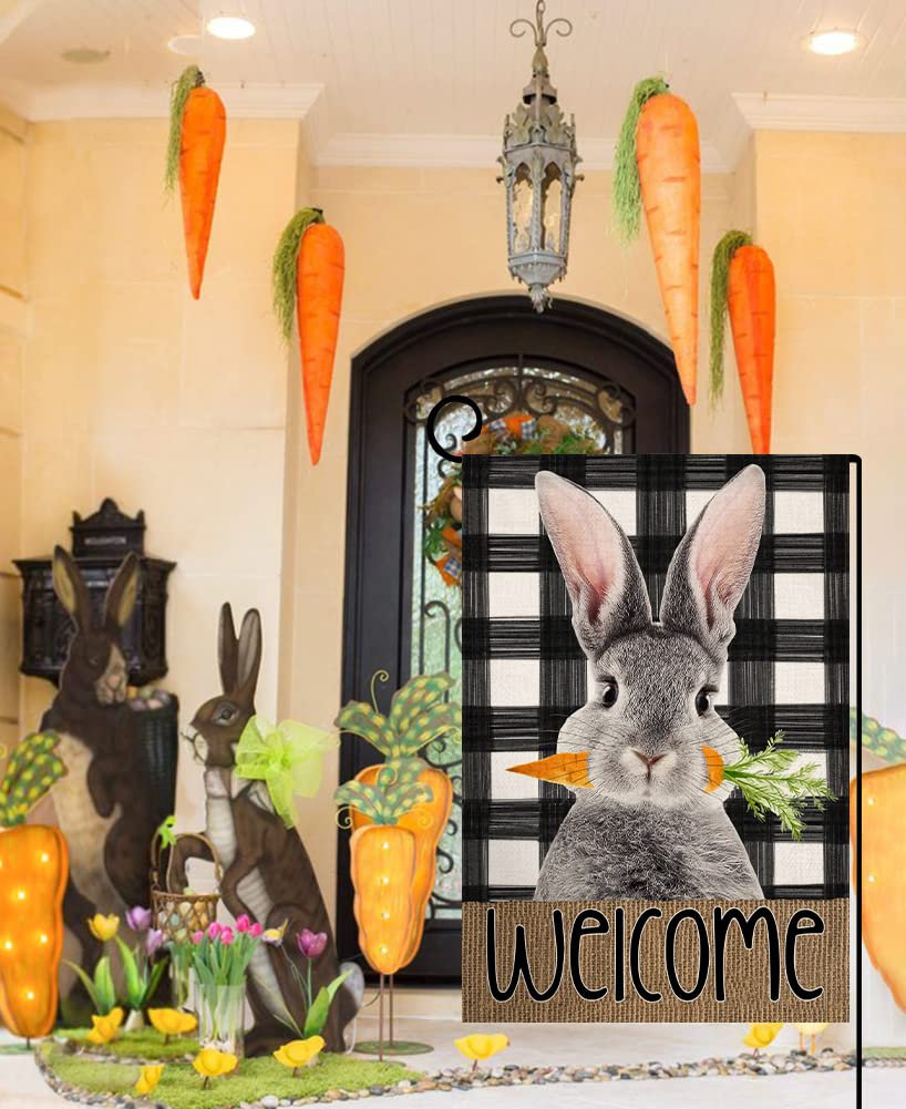 Buffalo Easter Garden Flag 12x18 Vertical Double Sided Welcome Spring Bunny Carrot Farmhouse Holiday Outside Decorations Burlap Yard Flag BW244