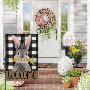 Buffalo Easter Garden Flag 12x18 Vertical Double Sided Welcome Spring Bunny Carrot Farmhouse Holiday Outside Decorations Burlap Yard Flag BW244