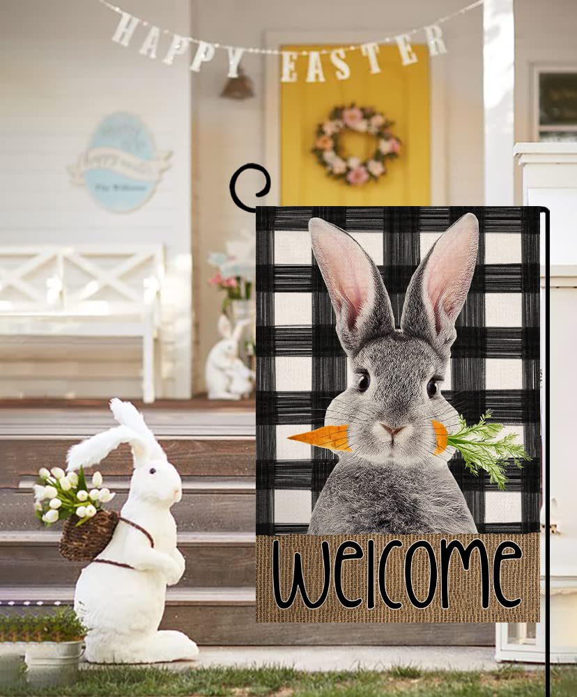 Buffalo Easter Garden Flag 12x18 Vertical Double Sided Welcome Spring Bunny Carrot Farmhouse Holiday Outside Decorations Burlap Yard Flag BW244