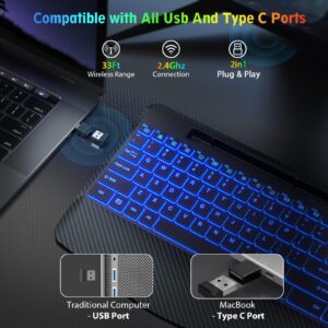 SABLUTE Wireless Keyboard with 7 Colored Backlits, Wrist Rest, 2.4G Computer Gaming Keyboard with Phone Holder, Rechargeable Full Size Ergonomic Keyboard with Silent Keys for MacBook, PC, Laptop