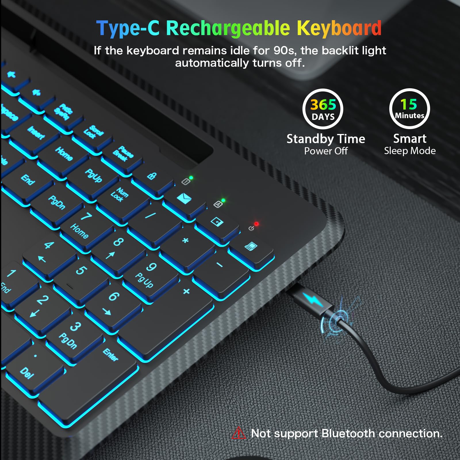 SABLUTE Wireless Keyboard with 7 Colored Backlits, Wrist Rest, 2.4G Computer Gaming Keyboard with Phone Holder, Rechargeable Full Size Ergonomic Keyboard with Silent Keys for MacBook, PC, Laptop