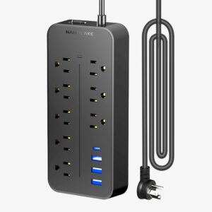 power strip surge protector extension cord with 4 usb ports, surge protecction 1700joules, nanolake multi plugs outlet extender with ac 8 outlets, flat plug, wall mountable,dorm home office,black