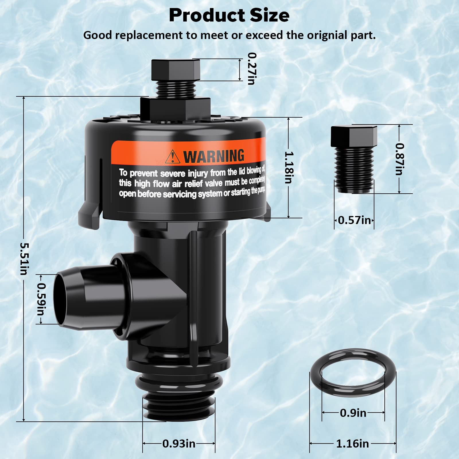 High Flow Manual Air Relief Valve Replacement for Pool and Spa Filters, Pool Filter Air Relief Valve, Air Relief Valve for Pool Filter, Includes Relief Valve, Gauge Plug, O-rings.