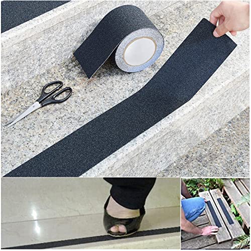 YouOKLight Anti Slip Tape, Heavy Duty Non Slip Tape, Waterproof Strong Traction Anti Slip Grip Tape, 80 Grit Safety Walk Tape, Grip Tape for Stairs, Indoor and Outdoor Used, 2 Inch x 32.8 Ft, Black