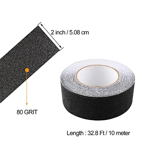 YouOKLight Anti Slip Tape, Heavy Duty Non Slip Tape, Waterproof Strong Traction Anti Slip Grip Tape, 80 Grit Safety Walk Tape, Grip Tape for Stairs, Indoor and Outdoor Used, 2 Inch x 32.8 Ft, Black