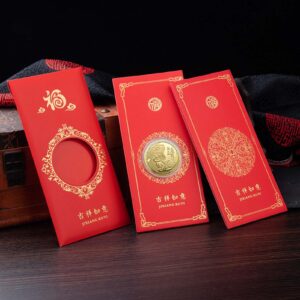 Chinese Zodiac Rabbit Commemorative, 2023 New Year of The Rabbit Uncirculated Coin, Collector Coin with Red Envelope, for Collectors, Craft Decorations, Lucky Souvenir Gifts