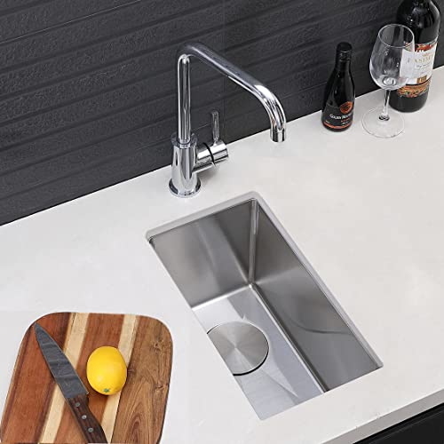 Comllen Bar Sink Undermount, 10 Inch Small Kitchen Sink, 10" x 18" Stainless Steel Wet Bar Sink, 16 Gauge Single Bowl Sink for Outdoor Prep RV Yard Laundry Utility with Drain