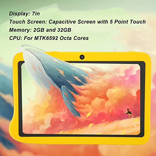 Pomya Kids Tablet,7 Inch Tablet,2GB RAM 32GB ROM,1280x800 LCD Screen Kids Tablet,Octa Core CPU,5000mAh Battery,Kids Tablet for Study Game, Kids Tablet (Yellow)