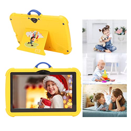 Pomya Kids Tablet,Toddler Tablet,7 Inch Kids Tablet,1GB RAM 8GB ROM, HD Eye Protection Screen Dual Camera Toddler Tablet, Kids Tablet with Stand Protective Case (Yellow)