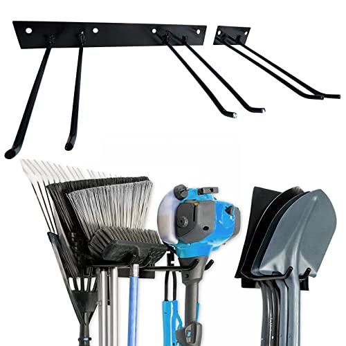 TIOYOTY Garage Storage Racks Set of 4, Wall Mount Garden Tools Organizer, Heavy Duty Yard Tools Hanger, Mop & Broom Holder, Durable Utility Storage Racks, Rakes Shovels Shears Saws Garage Organizer