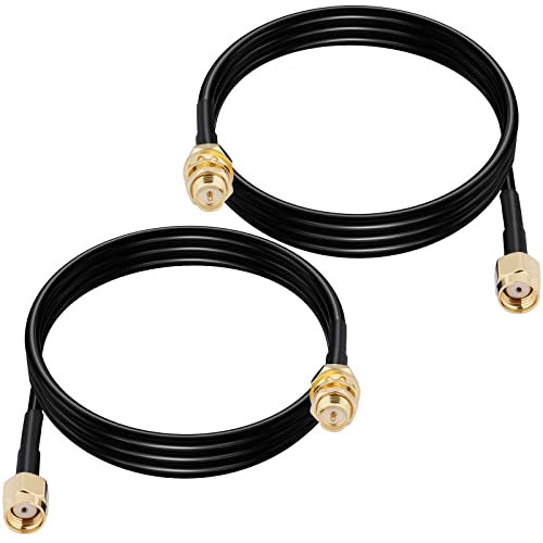 CAPChang RG174 Coaxial Cable RP SMA Antenna Extension Cable 2-Pack 6.5FTRP-SMA Male to RP-SMA Female Bulkhead Mount Connectors Low Loss Antenna Cable for WiFi Antenna WiFi Router Security IP Camera