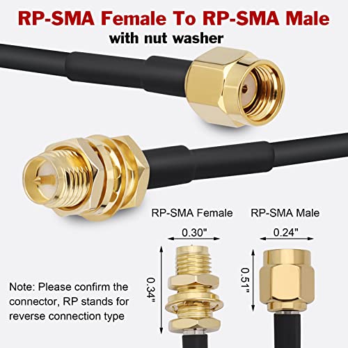 CAPChang RG174 Coaxial Cable RP SMA Antenna Extension Cable 2-Pack 6.5FTRP-SMA Male to RP-SMA Female Bulkhead Mount Connectors Low Loss Antenna Cable for WiFi Antenna WiFi Router Security IP Camera