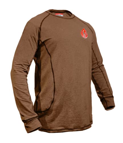 Knox FR Shirts for Men | Double Stitched Long Sleeve Crew Flame Resistant Shirt | NFPA2112 Light Weight Fire Retardant Welding Shirt (Tan - Medium)