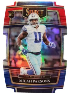 2021 panini select red and blue prizm die-cut #85 micah parsons concourse dallas cowboys rc rookie nfl football trading card