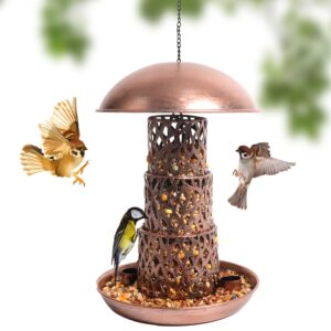 vghelo wild bird feeders for outdoors hanging, metal copper bird seed feeders, unique hanging bird feeder for backyard and garden decor