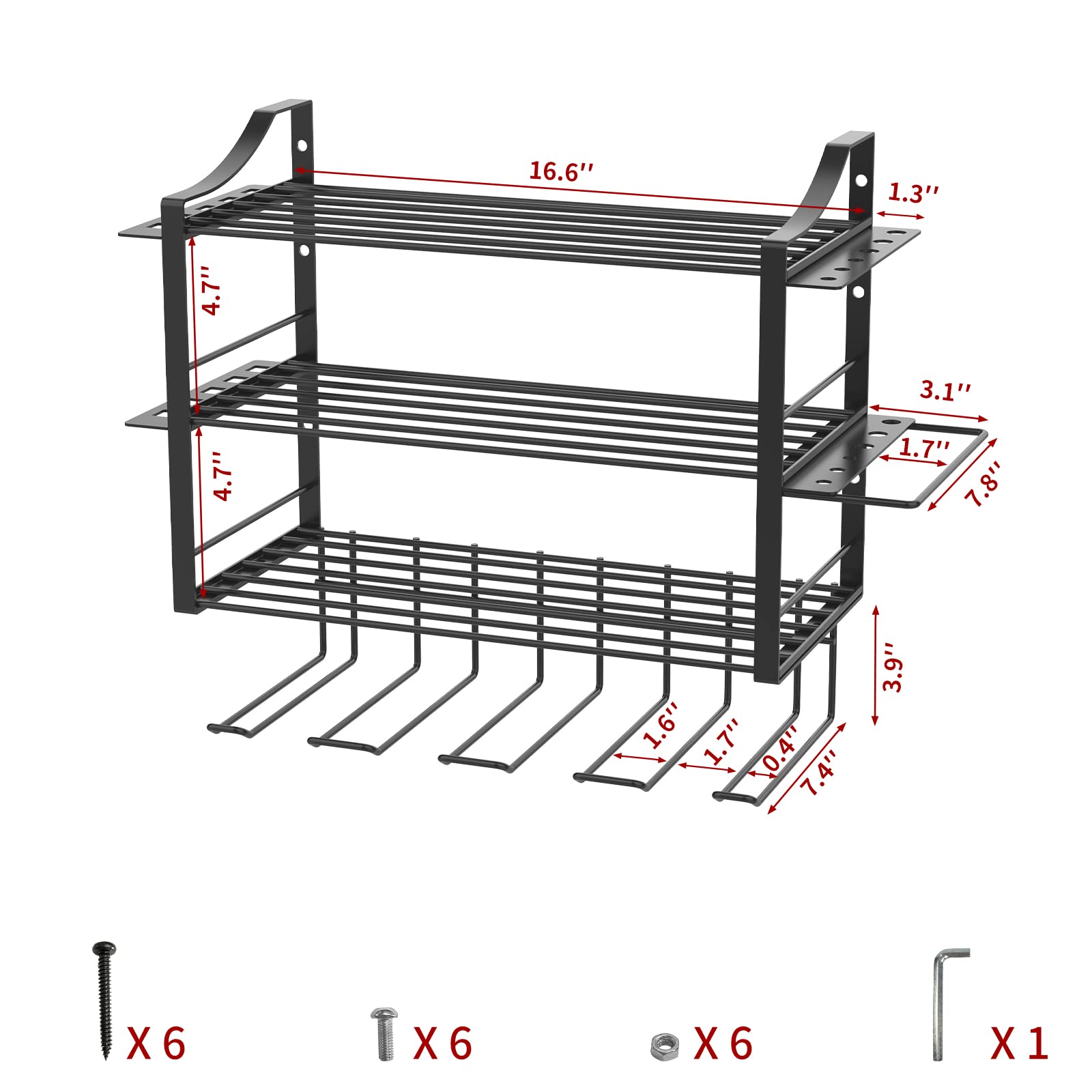 ZWanPing 4 Layers Power Tool Organizer,Heavy Duty Drill Holder Wall Mount Tool Shelf, Heavy Duty Metal Tool Hangers Utility Storage Shelves for Power Tools, Separate Tool Rack