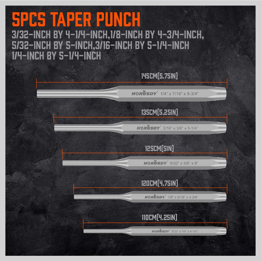 HORUSDY 16-Piece Punch and Chisel Set, Including Taper Punch, Cold Chisels, Pin Punch, Center Punch