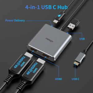 fairikabe USB C to HDMI Adapter Dual 4K@60Hz, 4 in 1 USB C to HDMI Converter with 100W PD Charging USB 3.0, USB C to HDMI Splitter Extended Display Compatible Thunderbolt 3/4