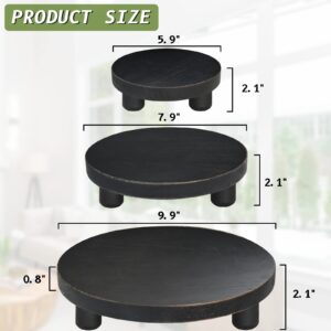 3 Packs Wooden Plant Stool, Wooden Plant Stand, Round Decorative Flower Shelf Plant Pot Riser Holder, Pot Flower Pedestal Riser Holder with Wood Legs for Indoor Outdoor Home Patio Decoration (Black)