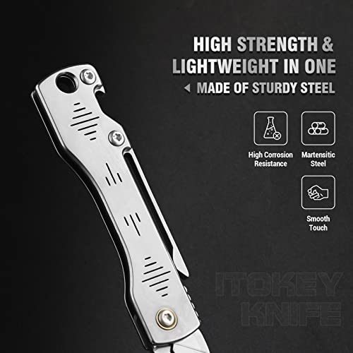 ITOKEY Pocket Knife for Men, Scalpel Knife with Clip, EDC Utility knife, Slim Razor Knife with 10pcs #23 Replaceable Blades, Bottle Opener, Surgical Keychain Knives for Outdoor Skinning (#23 sliver)