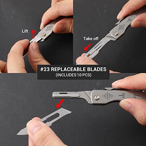 ITOKEY Pocket Knife for Men, Scalpel Knife with Clip, EDC Utility knife, Slim Razor Knife with 10pcs #23 Replaceable Blades, Bottle Opener, Surgical Keychain Knives for Outdoor Skinning (#23 sliver)