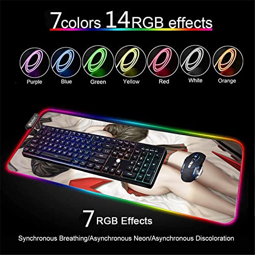 Mouse Pads Anime Girl Sexy Butt RGB Mouse Pad Gaming Accessories Luminous LED Laptop Gamer Keyboard Carpet Mat Desk 39.37 inch x19.68 inch -A8