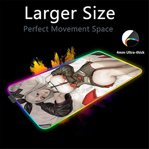 Mouse Pads Anime Girl Sexy Butt RGB Mouse Pad Gaming Accessories Luminous LED Laptop Gamer Keyboard Carpet Mat Desk 39.37 inch x19.68 inch -A8