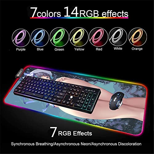 Mouse Pads Anime Girl Sexy Butt Mouse Pad RGB LED Mouse Pad XXL Computer Keyboard Carpet Pad Gaming Accessories Gamer PC USB Gaming Desk Mousepad 39.37 inch x19.68 inch -A5