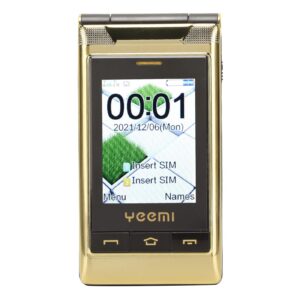 flip cell phone for seniors,g seniors phone,3.0 inch double sided large screen cell phone,long standby dual sim phone, 5900mah 1.3 mp support flashlight camera music player (gold)