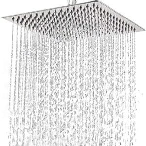 Rain Shower Head 12 inch, 304 Stainless Steel Large High Pressure Square Rainfall Showerhead for Bathroom, Easy to Install, Awesome Shower Experience