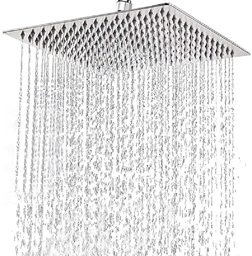 Rain Shower Head 12 inch, 304 Stainless Steel Large High Pressure Square Rainfall Showerhead for Bathroom, Easy to Install, Awesome Shower Experience