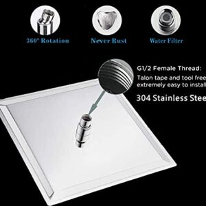 Rain Shower Head 12 inch, 304 Stainless Steel Large High Pressure Square Rainfall Showerhead for Bathroom, Easy to Install, Awesome Shower Experience