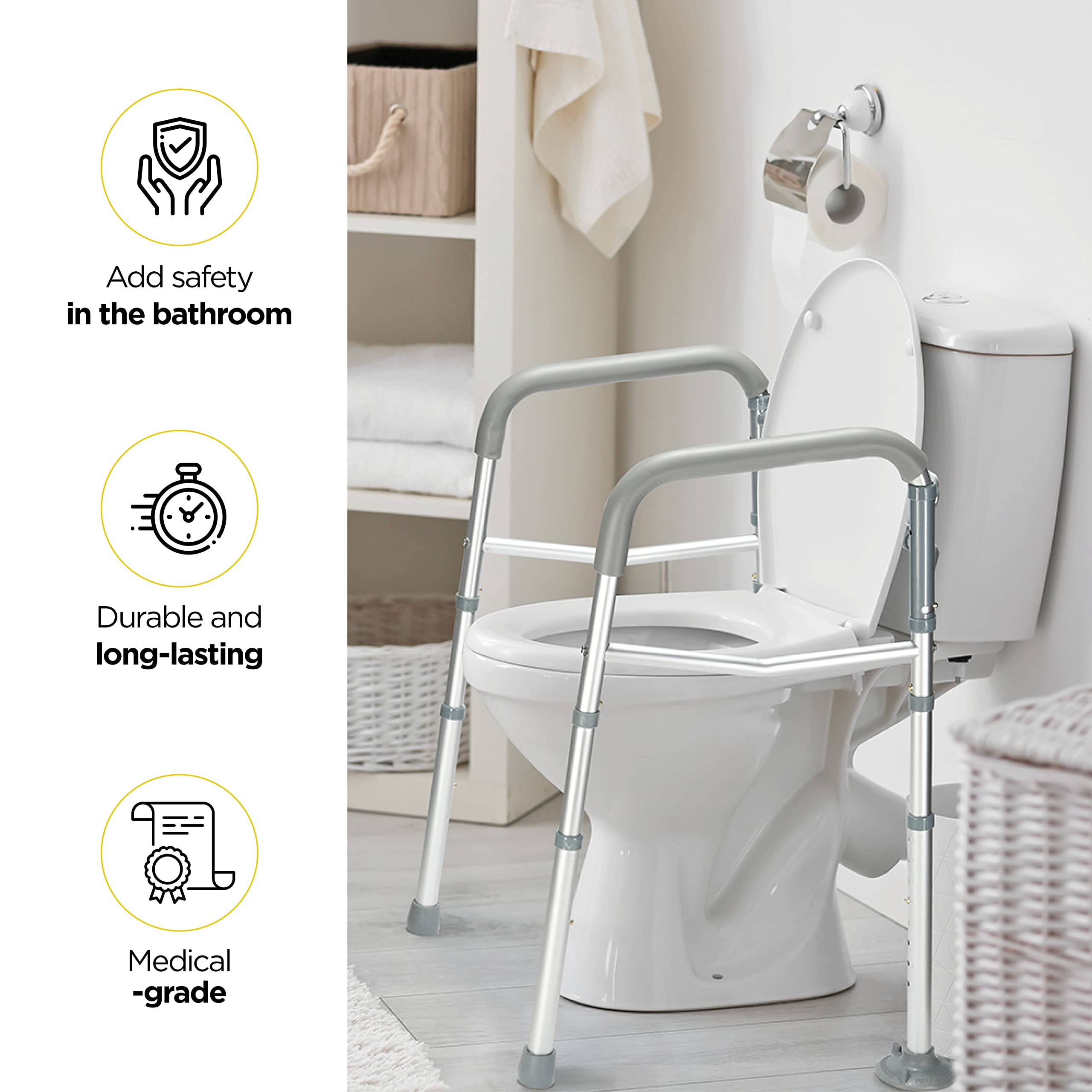 Toilet Safety Rail - Adjustable Detachable Toilet Safety Frame with Handles Heavy-Duty Toilet Safety Rails Stand Alone - Toilet Safety Rails for Elderly, Handicapped - Fits Most Toilets