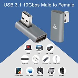 QIANRENON USB 3.1 90° Adapter USB A Male to Female Right Angle Coupler 10Gbps USB 3.1 Data Transfer Charging Converter Connector,for Power Bank Tablet Computer,2Pcs (Female Backwards)