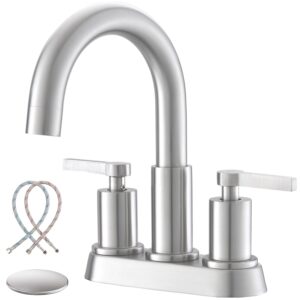 rainmax bathroom faucets, brushed nickel bathroom sink faucet,3 hole bathroom faucet,2-handle rv lavatory vanity faucet with pop up drain and supply lines kmbf004l-1