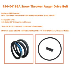 ZLIANGQ 954-04195A 754-04195 Snow Thrower Auger Drive Belt for MTD Troy Bilt Cub Cadet 26" 3 Stage Snow blowers 954-04195 754-04195A (1/2" x 37")