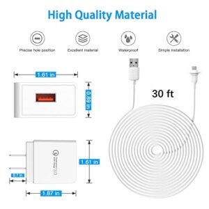 OkeMeeo 30ft Charging Cable for eufyCam 3C, Outdoor Extra Long Power Cord with Power Adapter Continuously Charging eufyCam 3C(1 Pack)